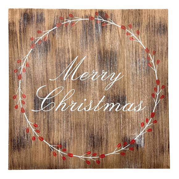 Holiday | Farmhouse Merry Christmas Wood Wall Decor With Red Berries ...